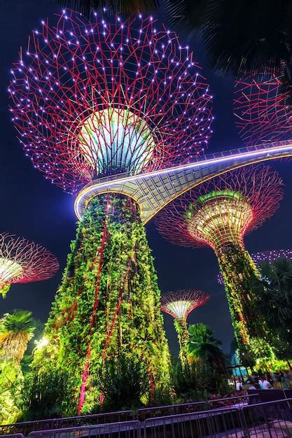 Gardens By The Bay Mit Den Supertrees In Der Dämmerung Im Hochformat In