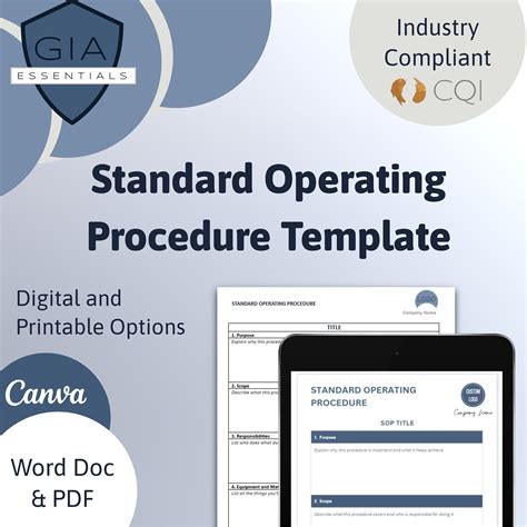 Standard Operating Procedure Template Editable Microsoft Word SOP Template Business Work