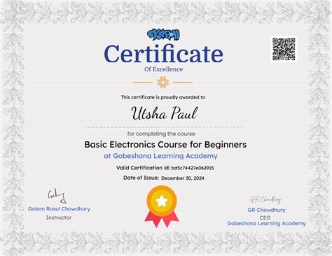 tutor certificate gobeshona learning academy utsha paul
