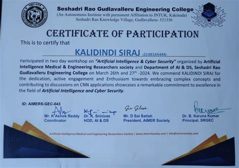 Siraj Kalidindi On Linkedin Artificialintelligence Cybersecurity Srgec