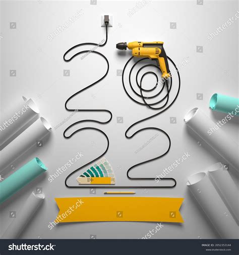 2022는 드릴 와이어와 일련의 건설 공구로 스톡 일러스트 2052353144 Shutterstock