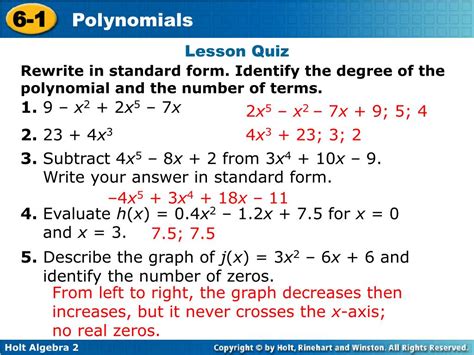 PPT Identify Evaluate Add And Subtract Polynomials Classify And Graph Polynomials