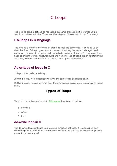 c loops notes c loops the looping can be defined as repeating the