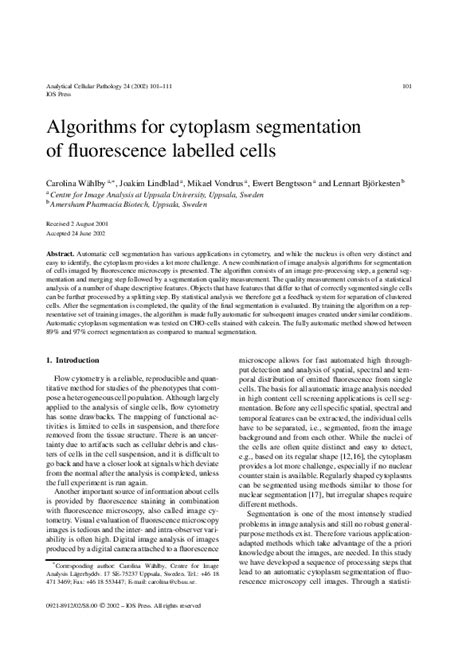 pdf algorithms for cytoplasm segmentation of fluorescence labelled cells