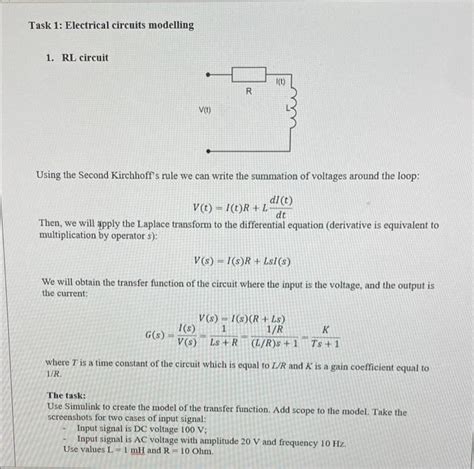 solved task 1 electrical circuits modelling 1 rl circuit