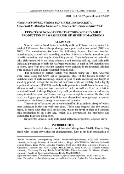 Pdf Effects Of Non Genetic Factors On Daily Milk Production In Awassi