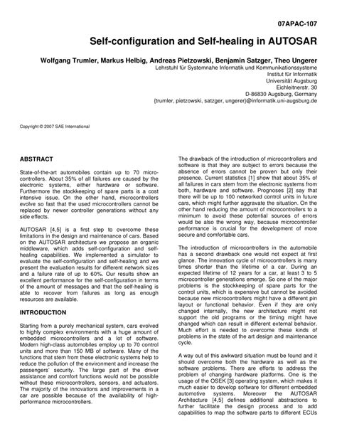Pdf Self Configuration And Self Healing In Autosar