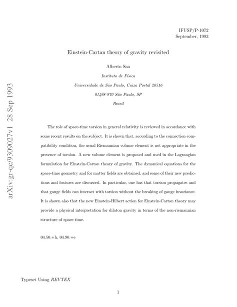 Pdf Einstein Cartan Theory Of Gravity Revisited