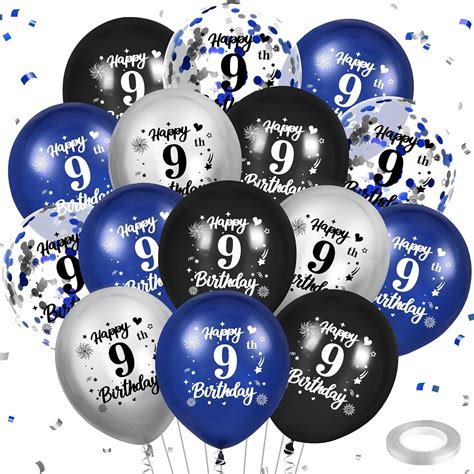 Rumia Blue 9th Birthday Balloons 24pcs Navy Blue Black Silver Happy 9th