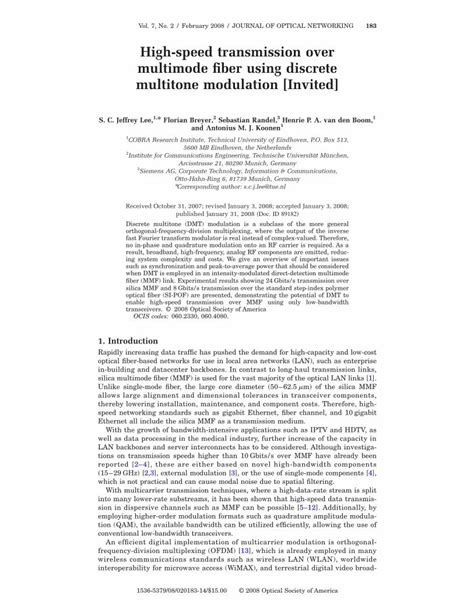 Pdf High Speed Transmission Over Multimode Fiber Using Discrete