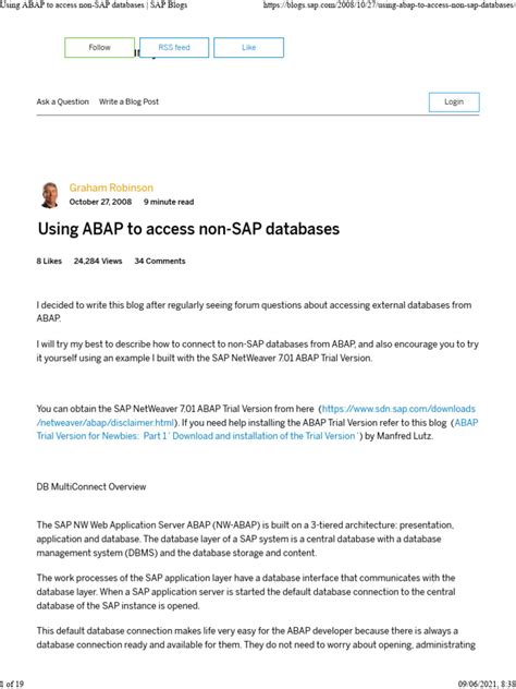 Using Abap To Access Non Sap Databases Sap Blogs Pdf Databases