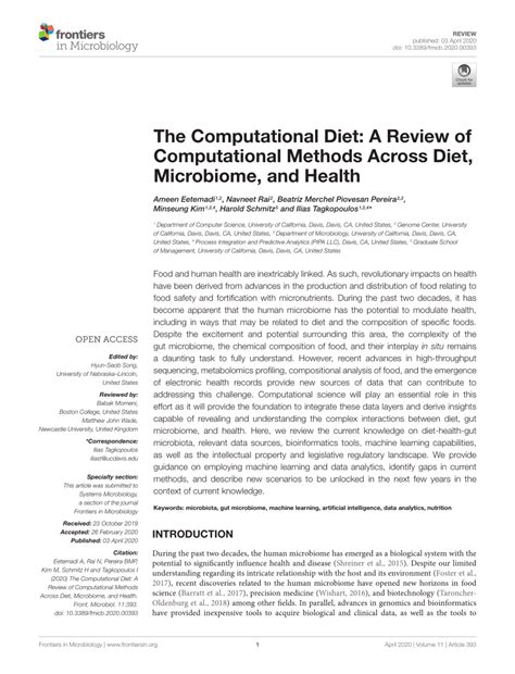 Pdf The Computational Diet A Review Of Computational Methods Across Diet Microbiome And Health
