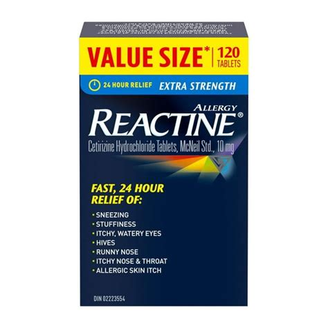 Reactine Extra Strength Antihistamine Tablets 10mg Cetirizine Hydrochloride 24 Hour Allergy