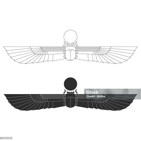 Ikon Monokrom Vektor Diatur Dengan Simbol Mesir Kuno Matahari Bersayap Ilustrasi Stok Unduh