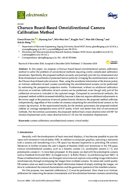 Pdf Charuco Board Based Omnidirectional Camera Calibration Method
