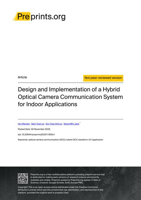 Pdf Design And Implementation Of A Hybrid Optical Camera Communication System For Indoor