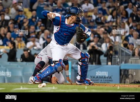 Los Angeles Dodgers Catcher Austin Barnes 15 Throws To Third Base During A Mlb Game Against