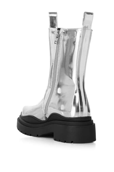 Azalea Wang Natchez Silver Combat Bootie Akira