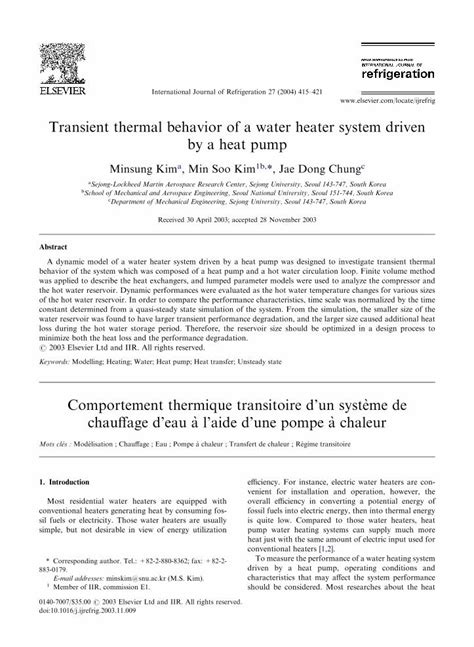 Pdf Transient Thermal Behavior Of A Water Heater System Driven By A