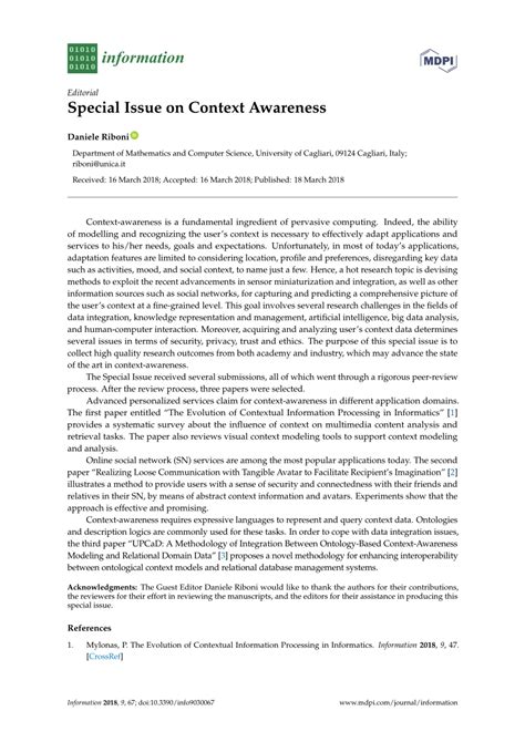 Pdf Special Issue On Context Awareness