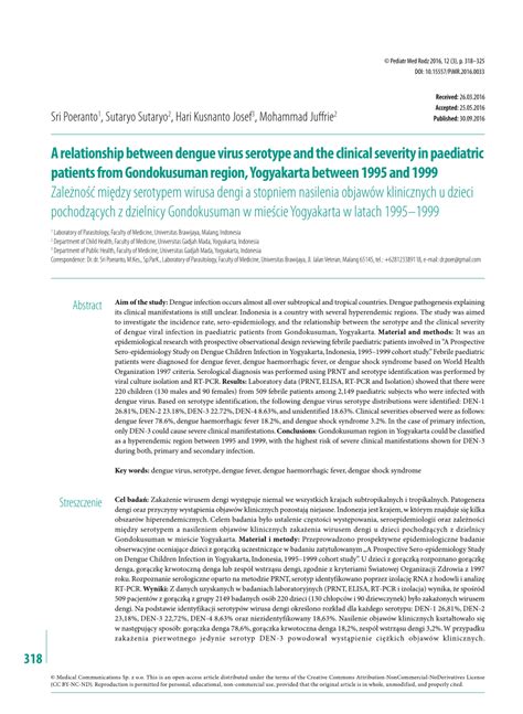 Pdf A Relationship Between Dengue Virus Serotype And The Clinical