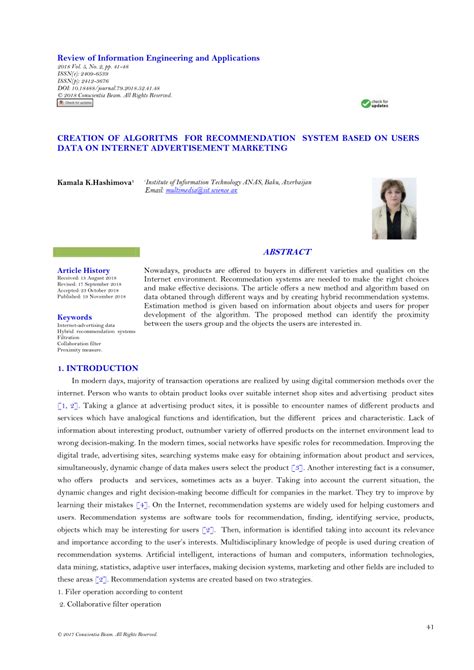 Pdf Creation Of Algoritms For Recommendation System Based On Users