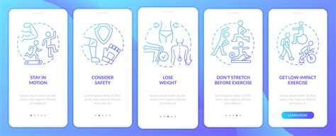 Keeping Joints Healthy Tips Blue Gradient Onboarding Mobile App Screen Walkthrough 5 Steps