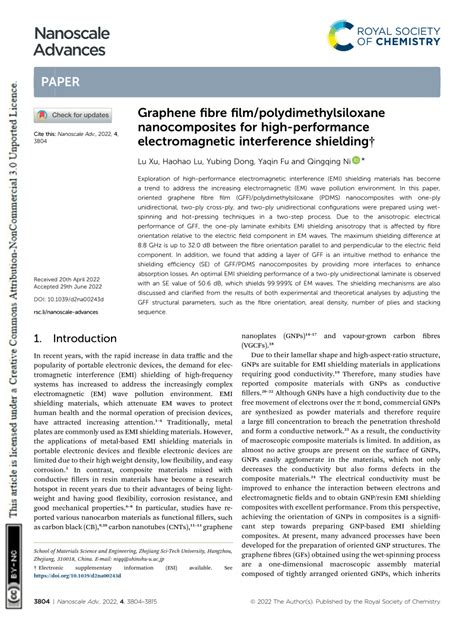 Pdf Graphene Fibre Filmpolydimethylsiloxane Nanocomposites For High Performance