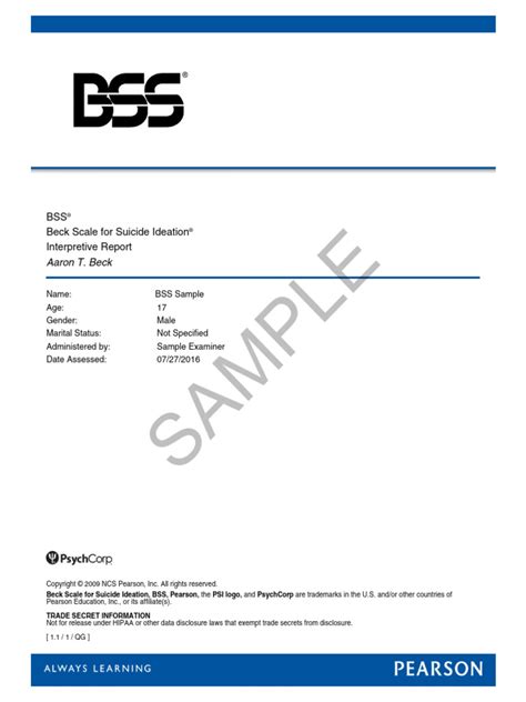 Bss Interpretive Sample Report Pdf Suicide Major Depressive Disorder