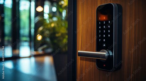 Fingerprint Scanner On Glass Door For Unlock Door Security System The