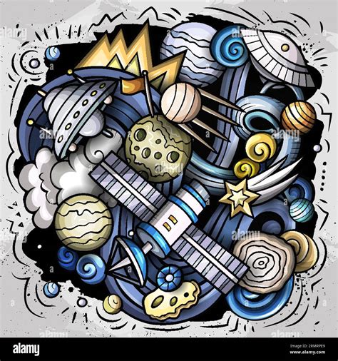 Cartoon Vector Hand Drawn Doodles On The Subject Of Outer Space Illustration Feature A Variety