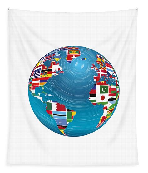 World Map Globe Atlas National Flags Earth Day 1 Tapestry By Mister