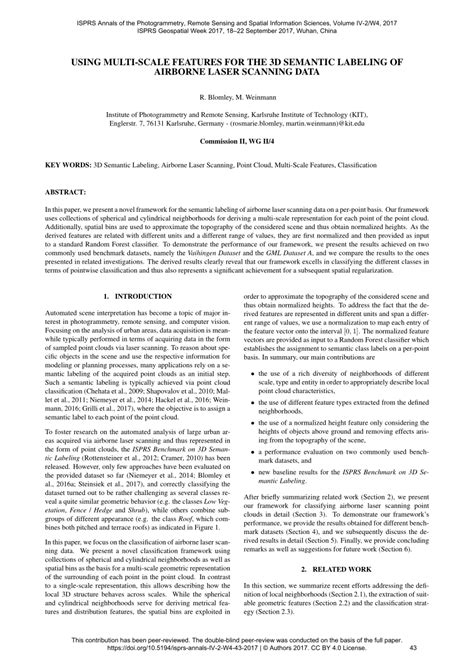 Pdf Using Multi Scale Features For The 3d Semantic Labeling Of Airborne Laser Scanning Data