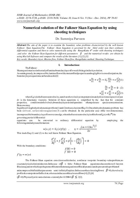 Pdf Numerical Solution Of The Falkner Skan Equation By Using Shooting
