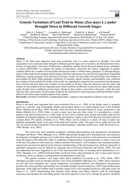 Pdf Genetic Variations Of Leaf Trait In Maize Zea Mays L Under Drought Stress In Different