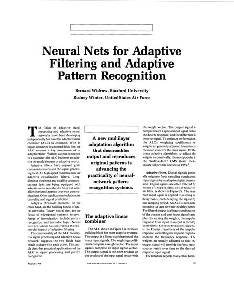 Pdf Neural Nets For Adaptive Filtering And Adaptive Pattern Recognition
