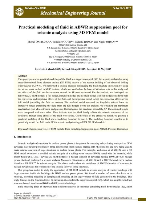 Pdf Practical Modeling Of Fluid In Abwr Suppression Pool For Seismic