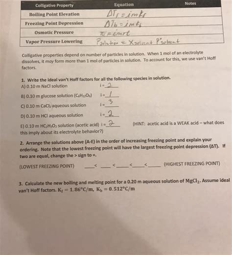 Solved Notes Colligative Property Boiling Point Elevation