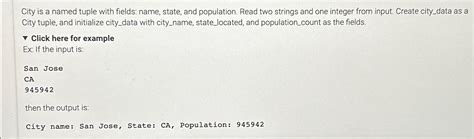 Solved City Is A Named Tuple With Fields Name State And