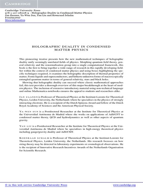 Holographic Duality In Condensed Matter Physics Pdf String Theory Physics