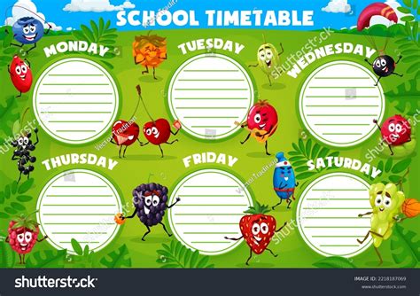 Education Timetable Cartoon Berry Characters On Stock Vector Royalty