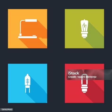 Atur Lampu Tabel Bola Lampu Memancarkan Dioda Dan Ikon Lampu Led Vektor