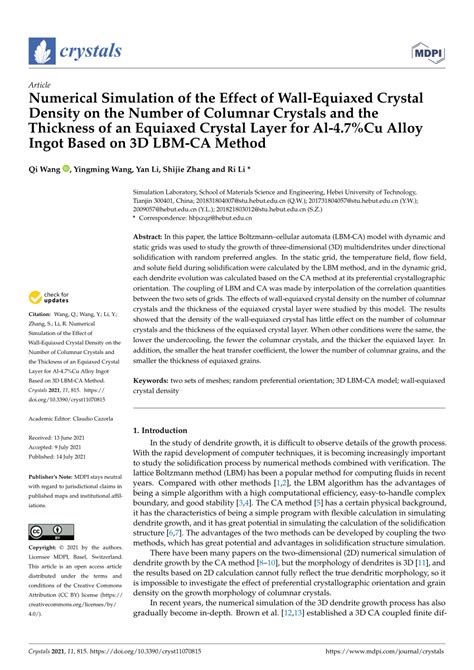 Pdf Numerical Simulation Of The Effect Of Wall Equiaxed Crystal Density On The Number Of