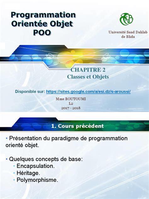 Classes Et Objets En Poo Pdf Classe Informatique Modélisation