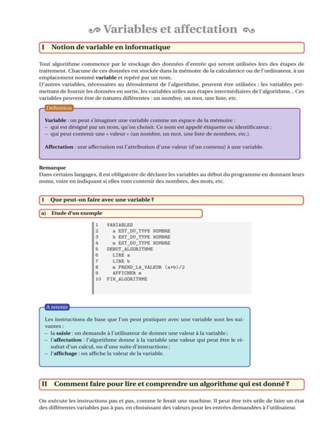 Variables Et Affectation