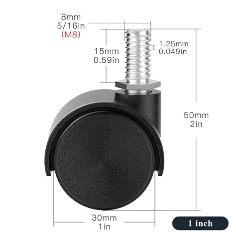 Buy 1 Inch Plastic Casters Set Of 4 M8 Stem Nylon Furniture Wheel