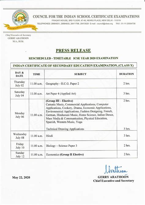 CISCE Releases Datesheet For ICSE And ISC Exams