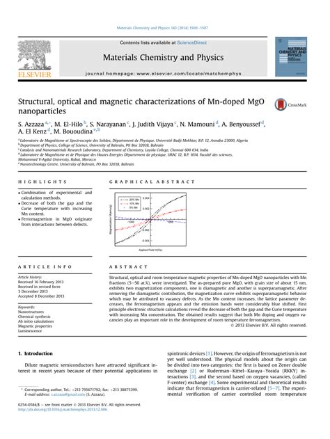Pdf Structural Optical And Magnetic Characterizations Of Mn Doped Mgo Nanoparticles
