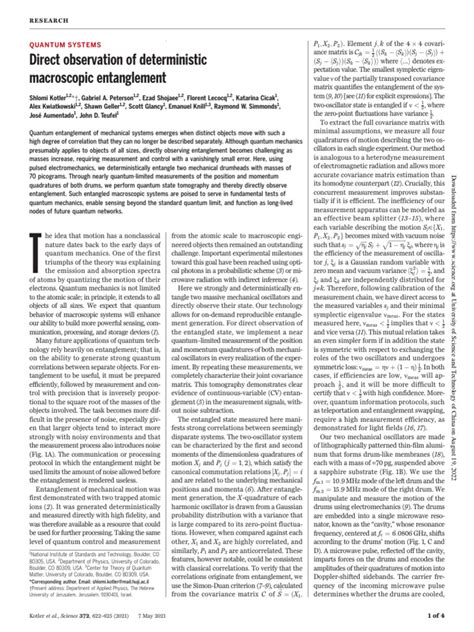 Direct Observation Of Deterministic Macroscopic Entanglement Science 2021 Pdf Covariance