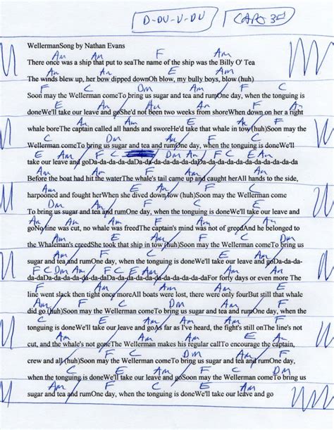 Wellerman Nathan Evans Guitar Chord Chart Capo 3rd Fret